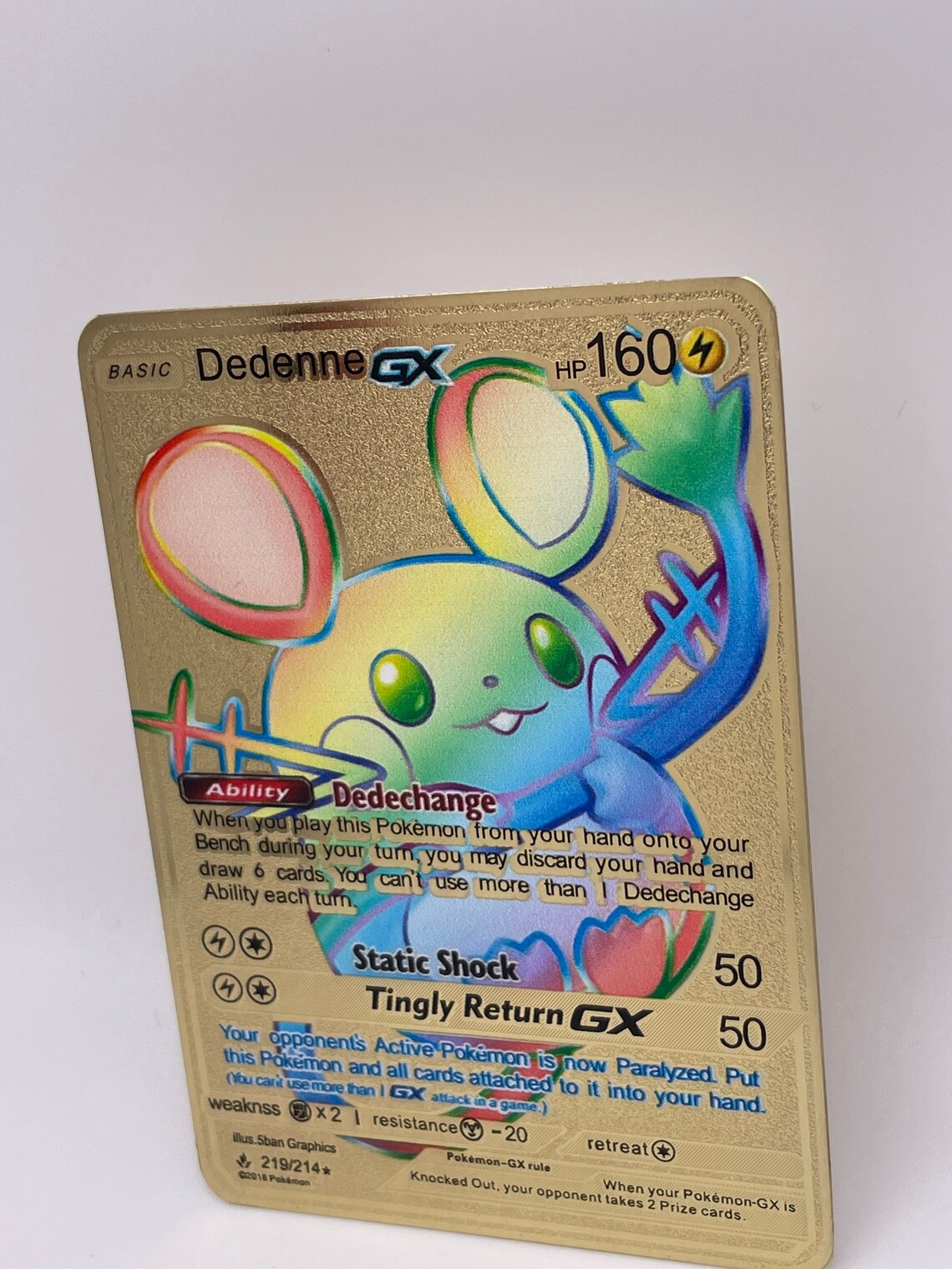 Gold Metal Pokemon Card Dedenne GX Rainbow Rare - Etsy
