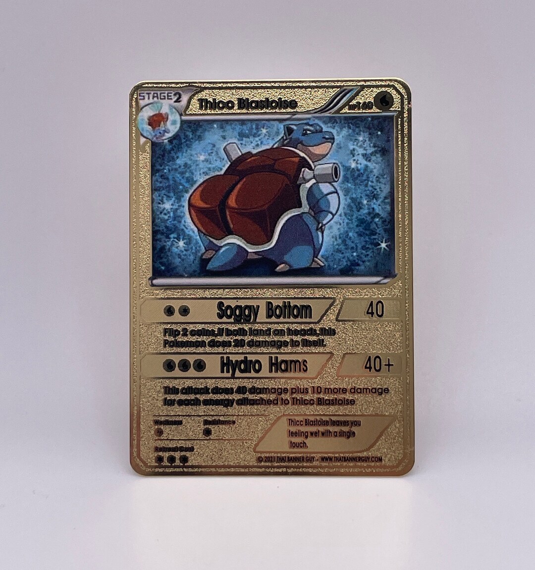 Gold Metal Pokemon Card Thicc Blastoise Funny Birthday T Etsy