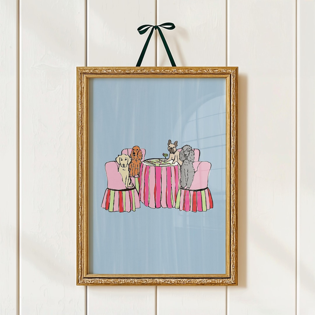 Dogs Playing Mahjong Art Print Digital Download Pink Red Popular ...