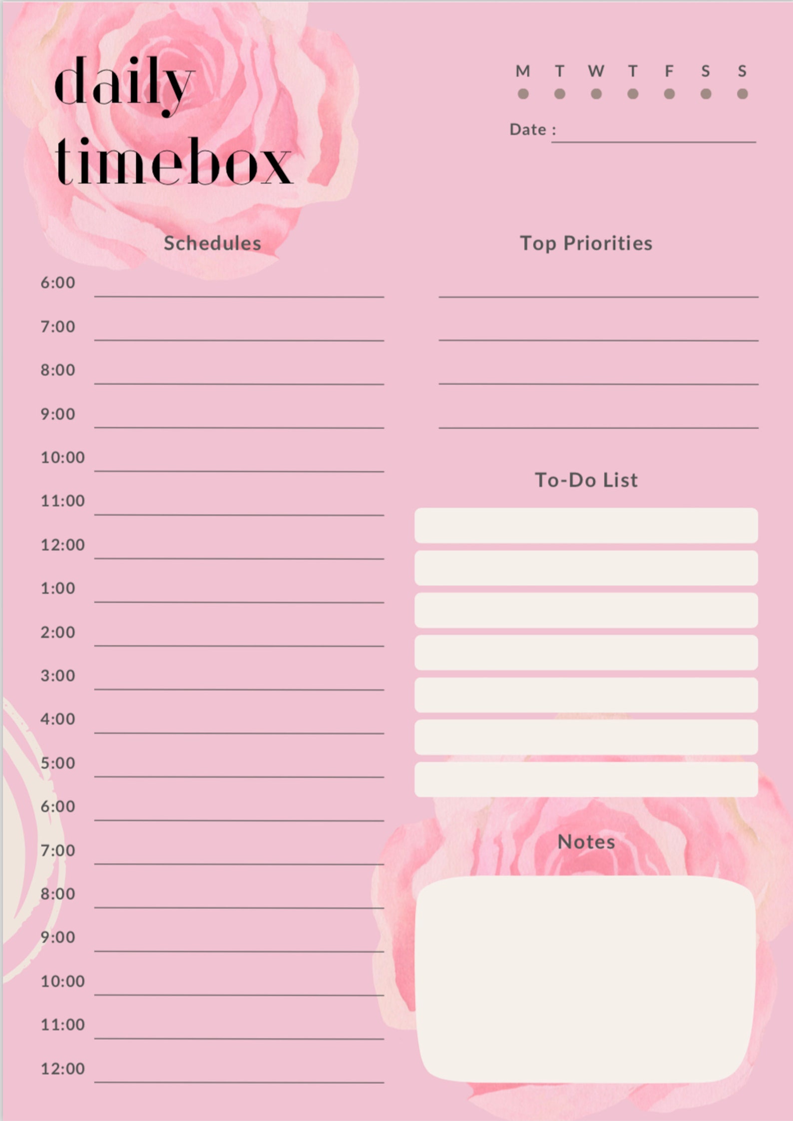 24 Hour Daily Timebox Planner, Timebox Template, Digital Planner ...