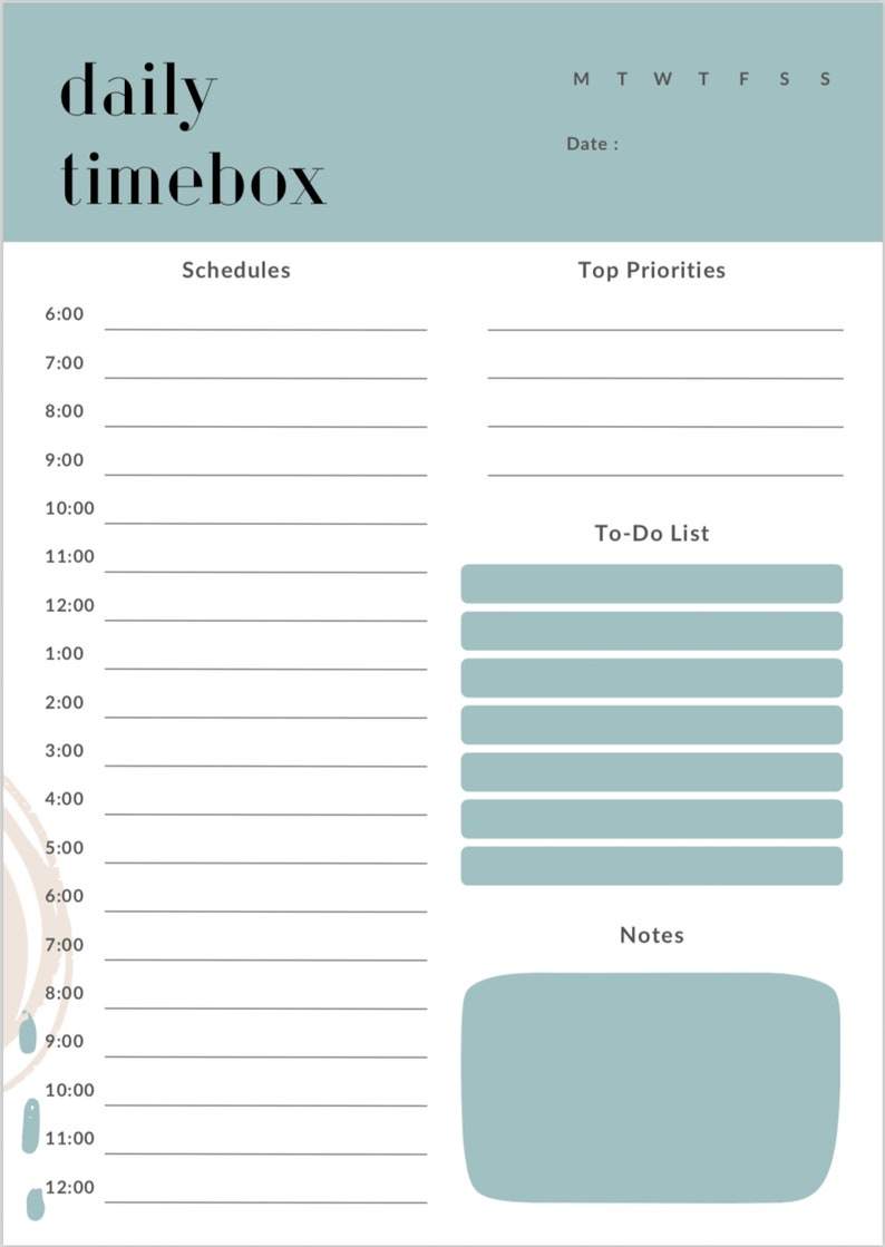 24 Hour Daily Timebox Planner, Timebox Template, Digital Planner ...