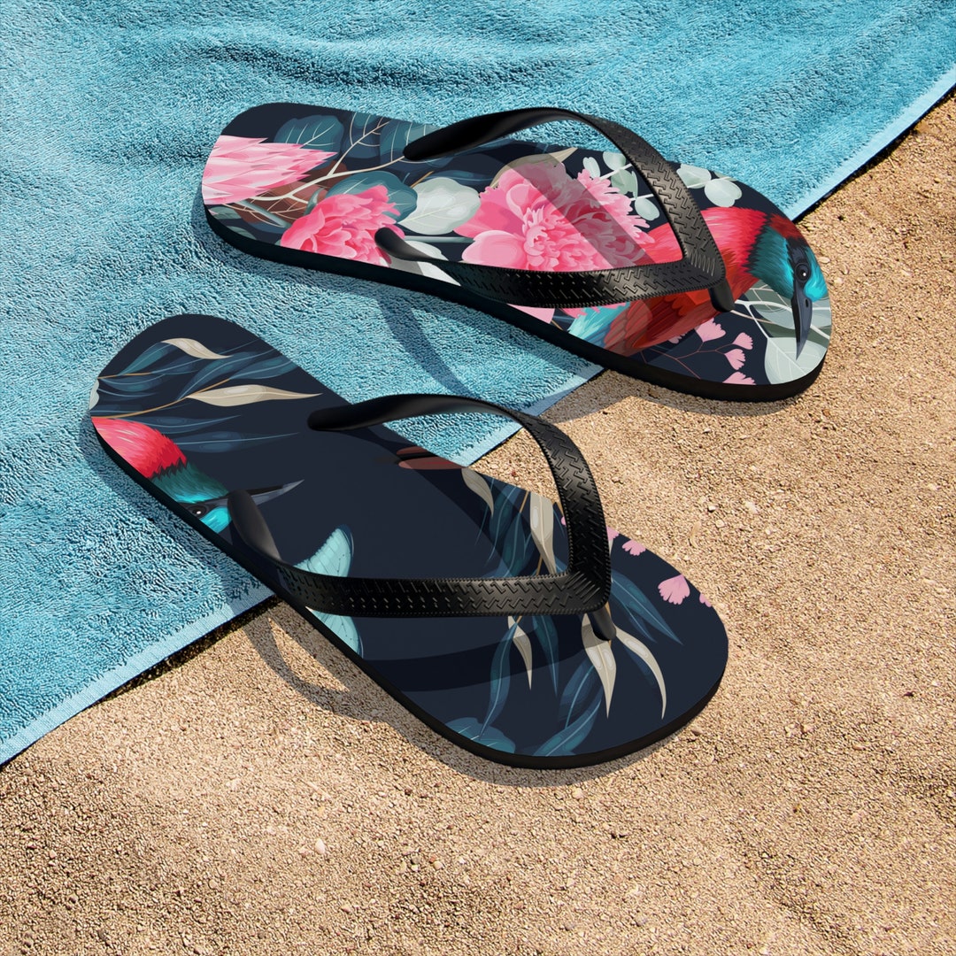 Floral AALIYAH Women Flip-flops, Summer Flip-flops, Blue Flip-flops ...