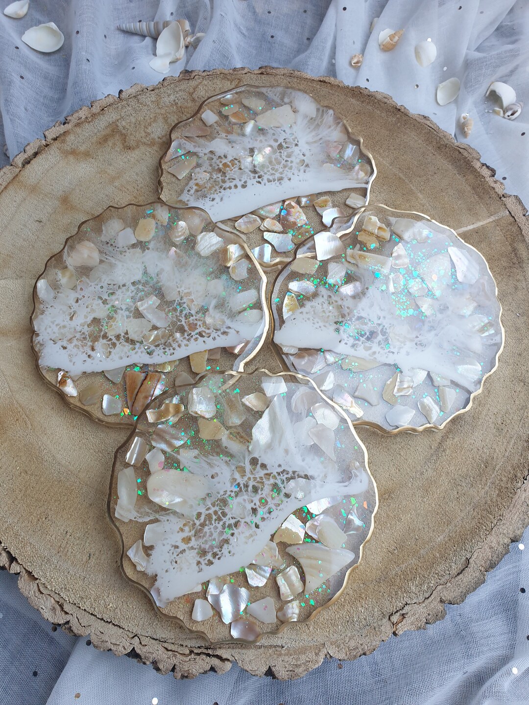 Coaster Set 4 Pieces for Glasses Made of Resin in an Ocean Look With ...