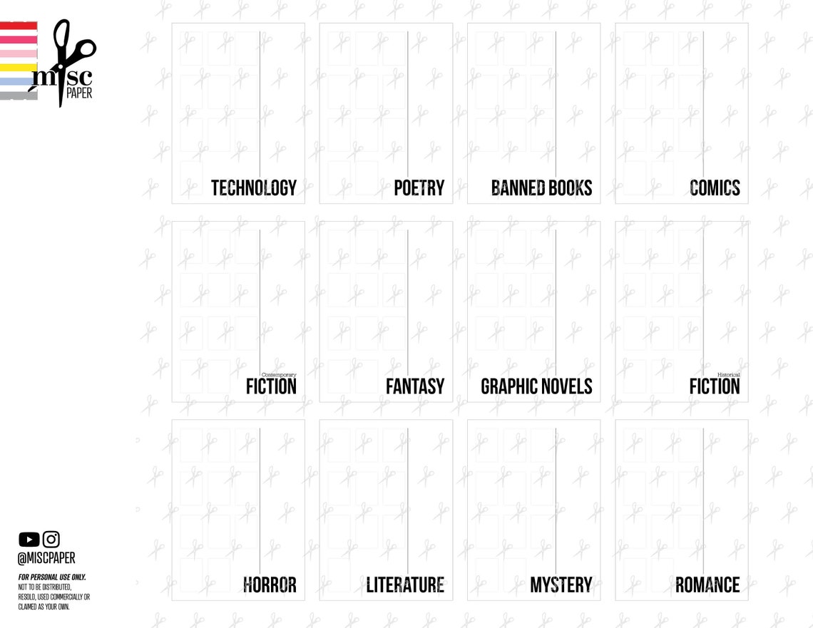 PRINTABLE 6x8 Reading Record Genres Add-on - Etsy