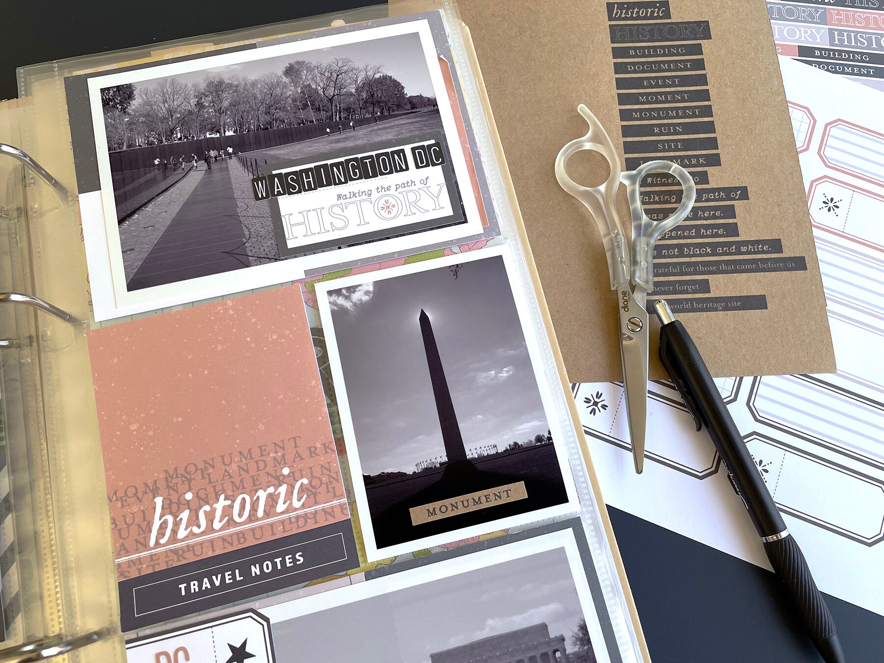 PRINTABLE History Travel Scrapbook | Word Strips Black & White - Etsy