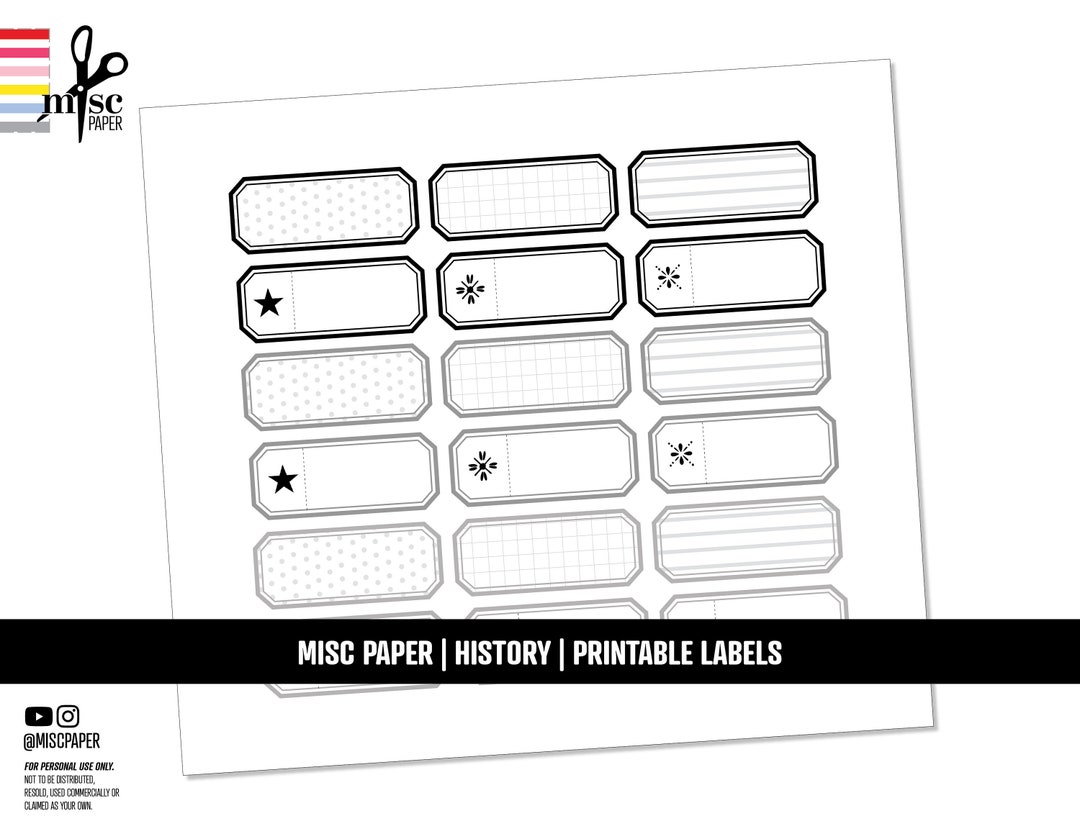 PRINTABLE History Travel Scrapbook | Labels Black & White - Etsy