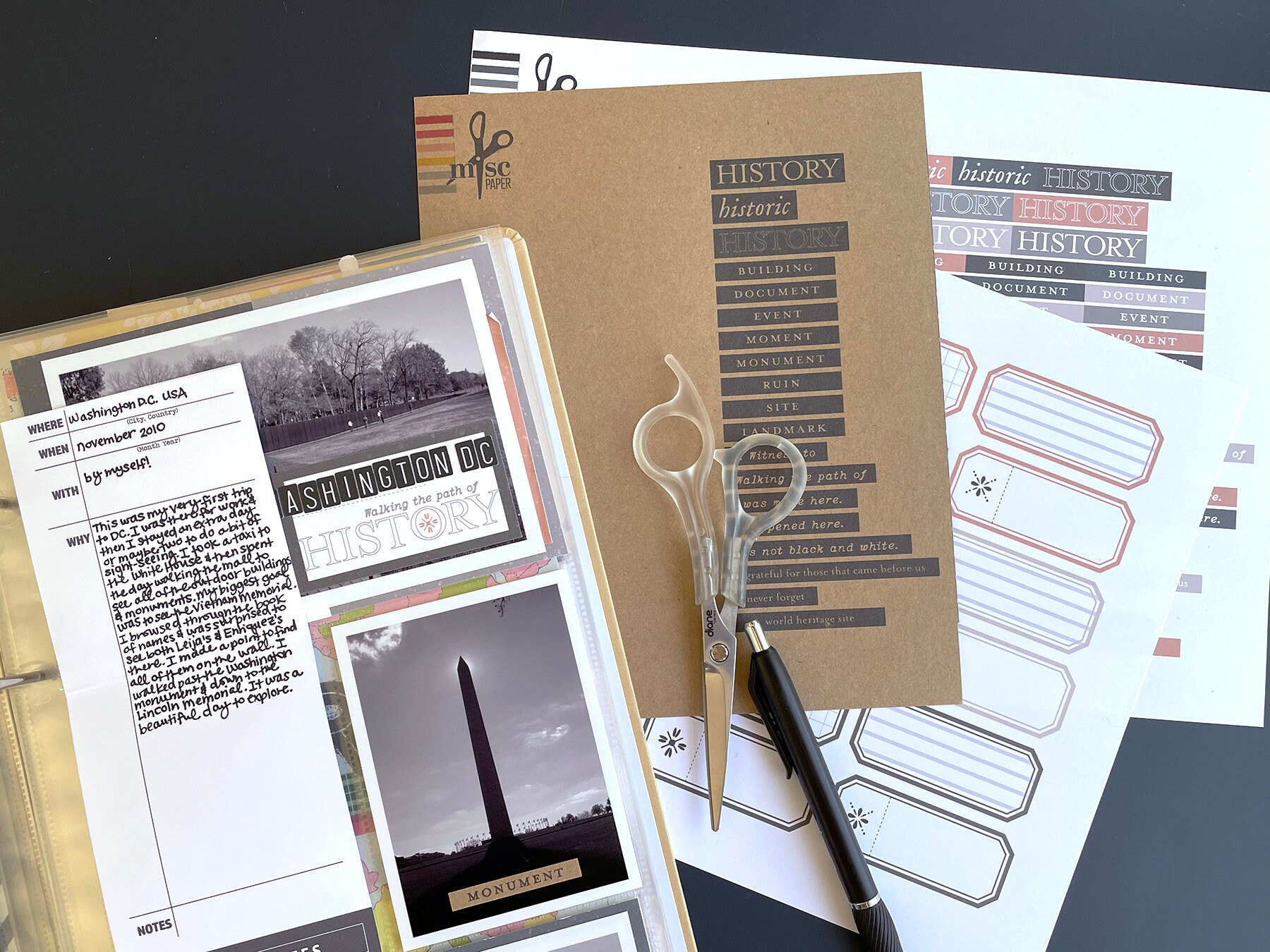 PRINTABLE History Travel Scrapbook | Word Strips Black & White - Etsy