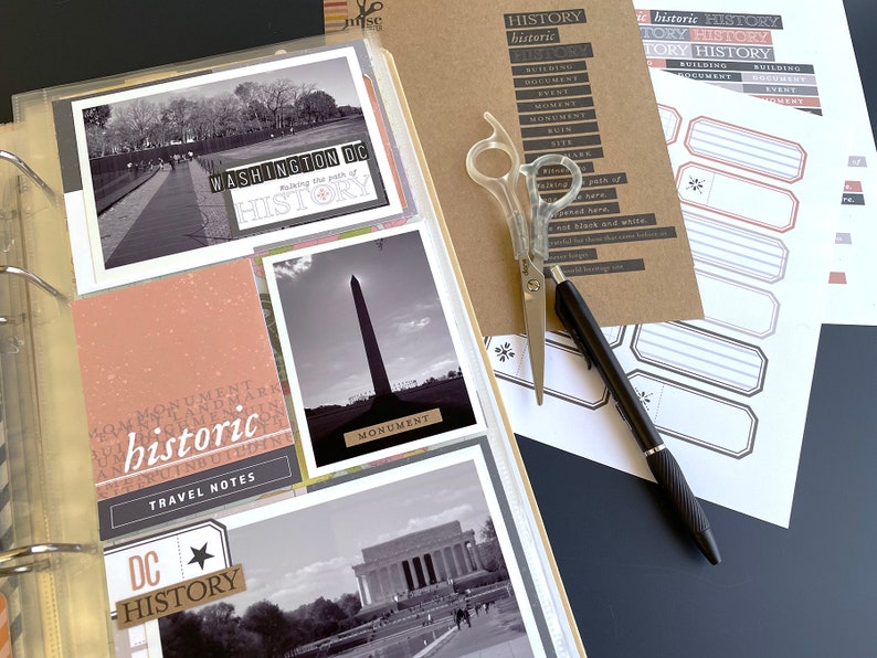 PRINTABLE History Travel Scrapbook | Word Strips Black & White - Etsy