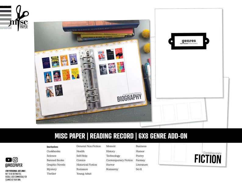 PRINTABLE 6x8 Reading Record Genres Add-on - Etsy