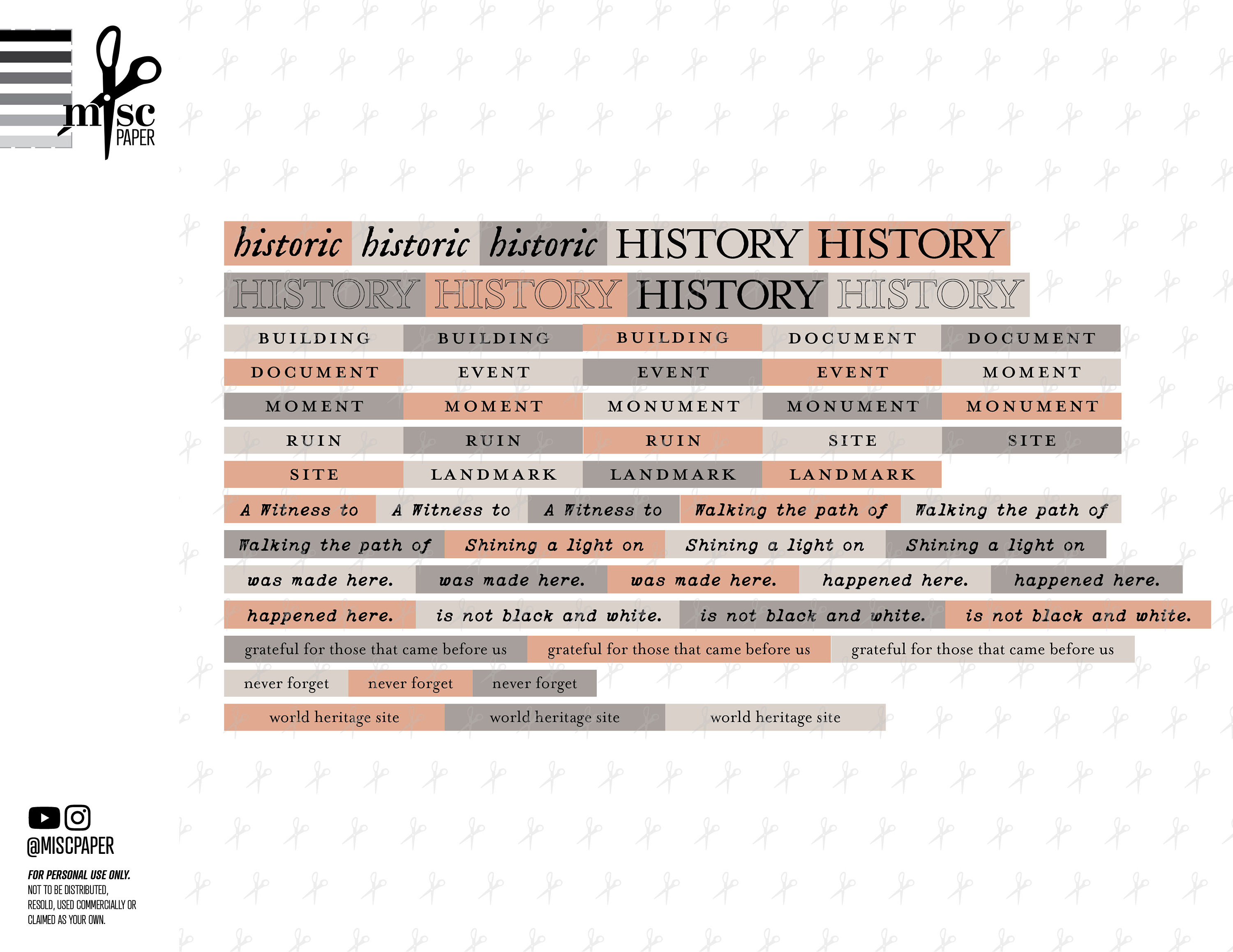 PRINTABLE History Travel Scrapbook Word Strips Vintage 02 - Etsy