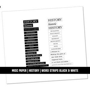 PRINTABLE History Travel Scrapbook | Word Strips Black & White - Etsy