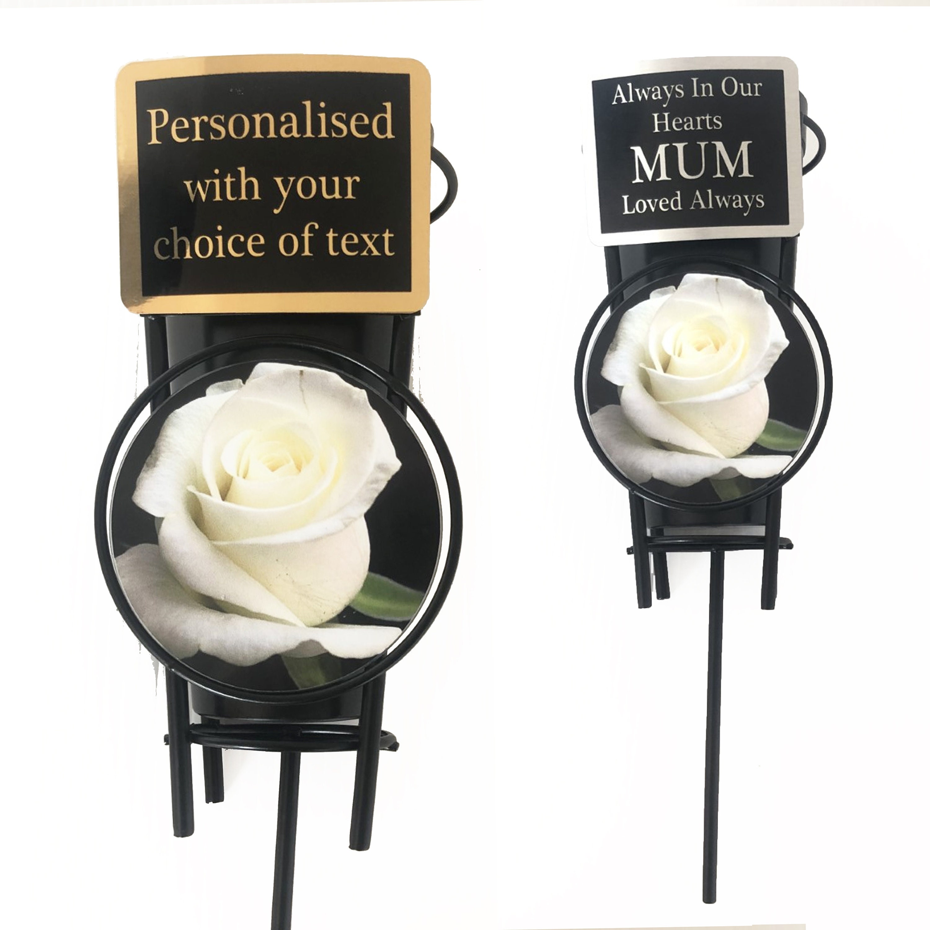 Personalised Metal Spike Memorial Flower Flute Vase Grave Tribute Pot ...