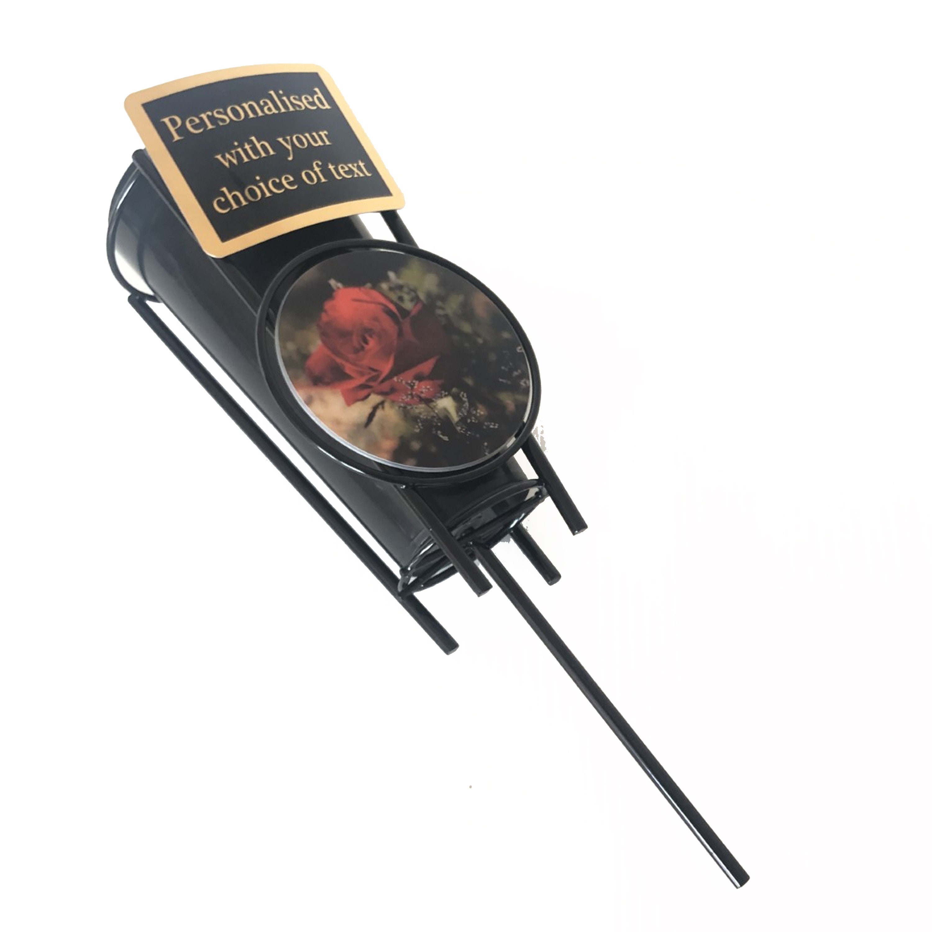Personalised Metal Spike Memorial Flower Flute Vase Grave Tribute Pot ...