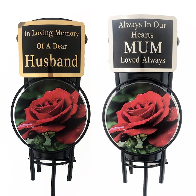 Personalised Metal Spike Memorial Flower Flute Vase Grave Tribute Pot ...