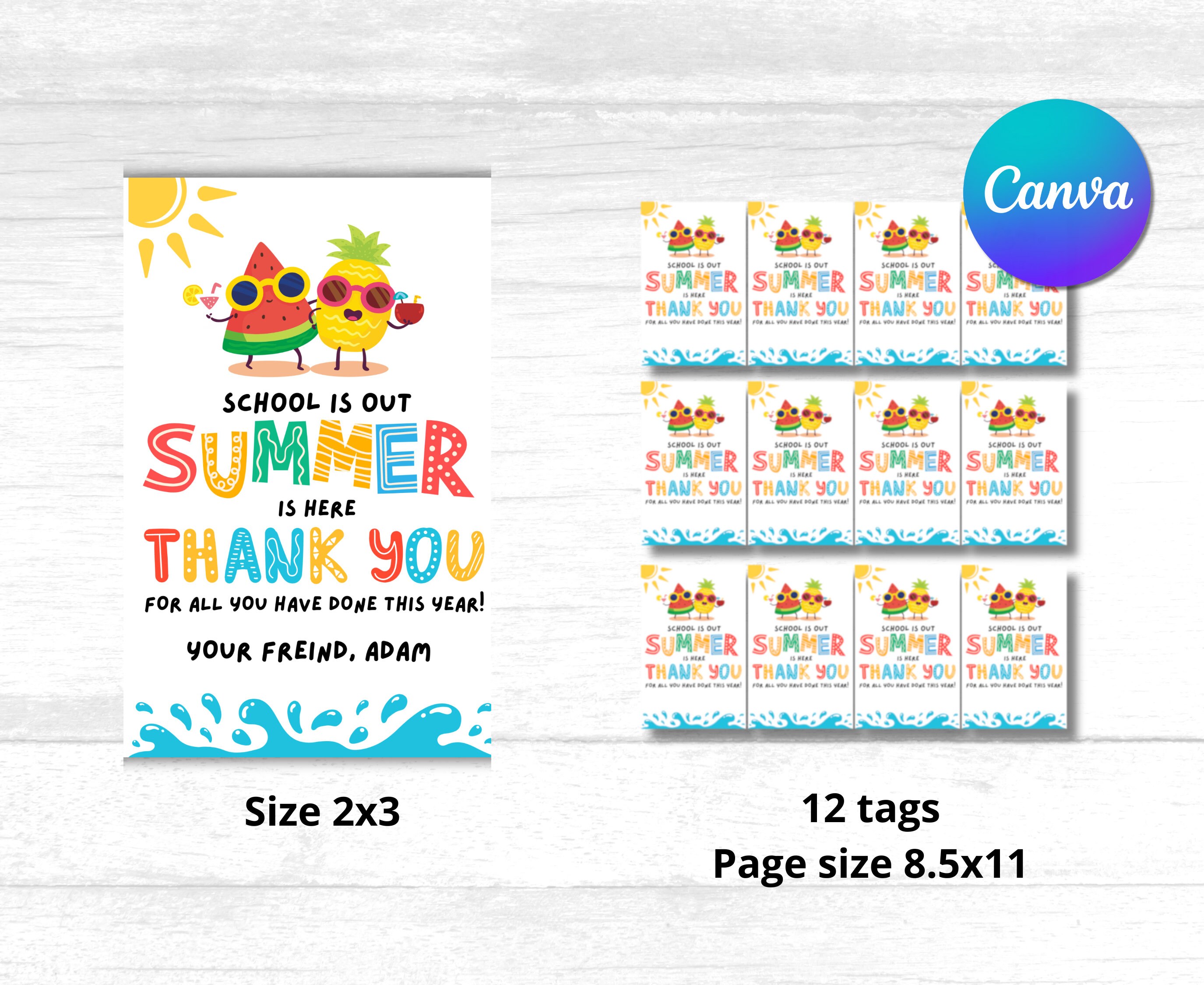 Summer Teacher Appreciation Gift Tag Template, Editable Sunshine Thank ...