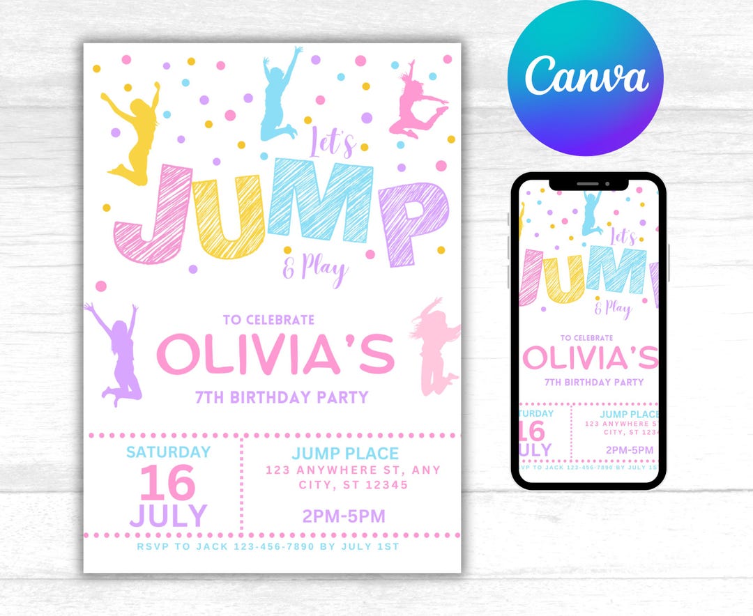 Editable Jump Birthday Invitation: Trampoline Party (digital Download ...