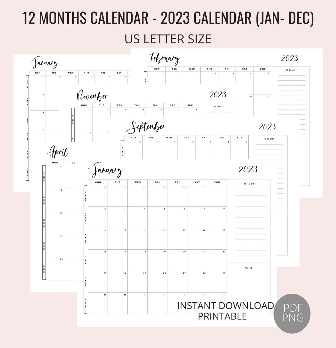 2023 Calendar Printable 2023 Monthly Planner Minimalist - Etsy Canada