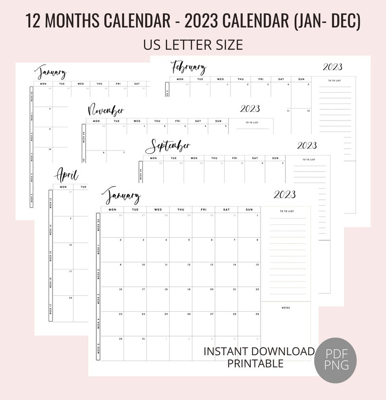 2023 Calendar Printable 2023 Monthly Planner Minimalist - Etsy Canada