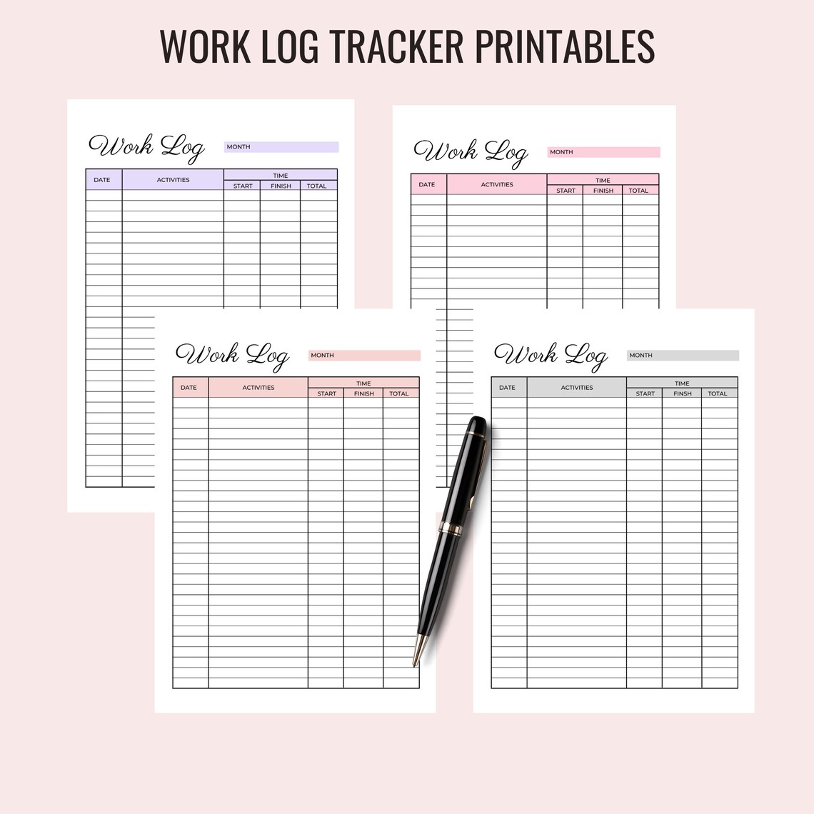 Work Log Printable, Time Log, Time Spent Tracker, Working Hours Log ...