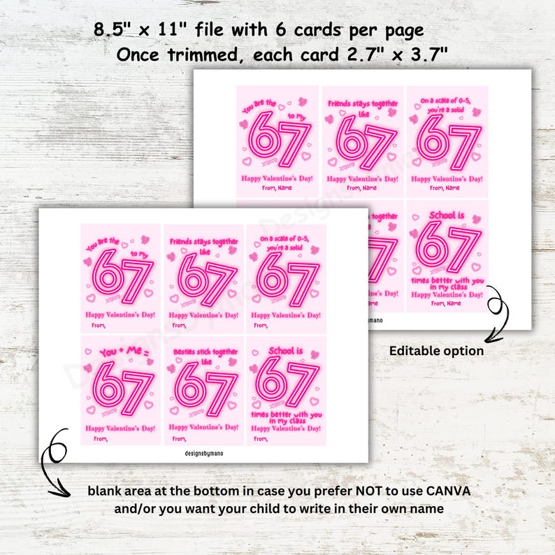 67 Valentine Cards for Kids Tweens, 6 7 Valentine's Day Cards, Slag Six ...