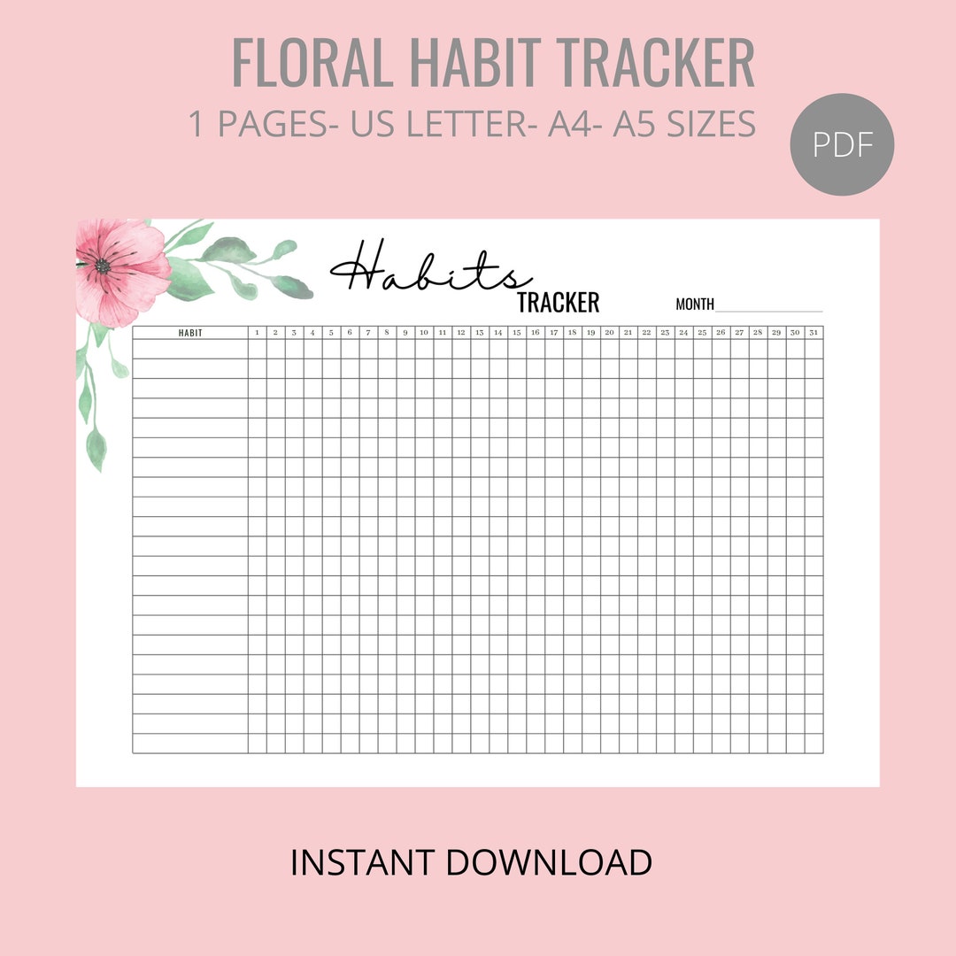Floral Habits Tracker Habit Tracker Templates Monthly Goal Planner ...
