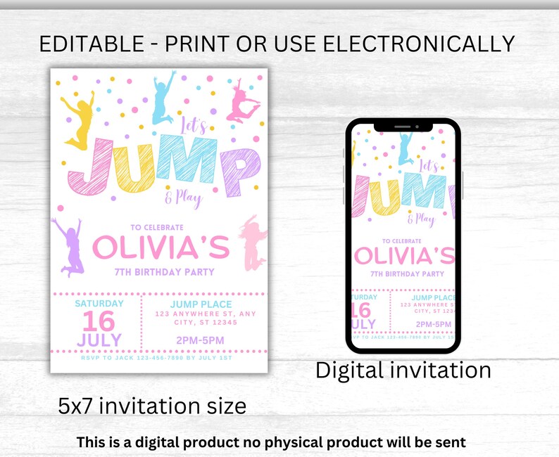 Editable Jump Birthday Invitation, Trampoline Birthday Invitation, Jump ...