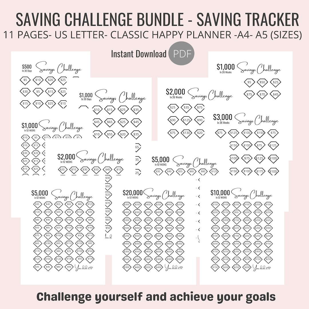 Money Savings Challenge Tracker Bundle (digital Download) - Etsy