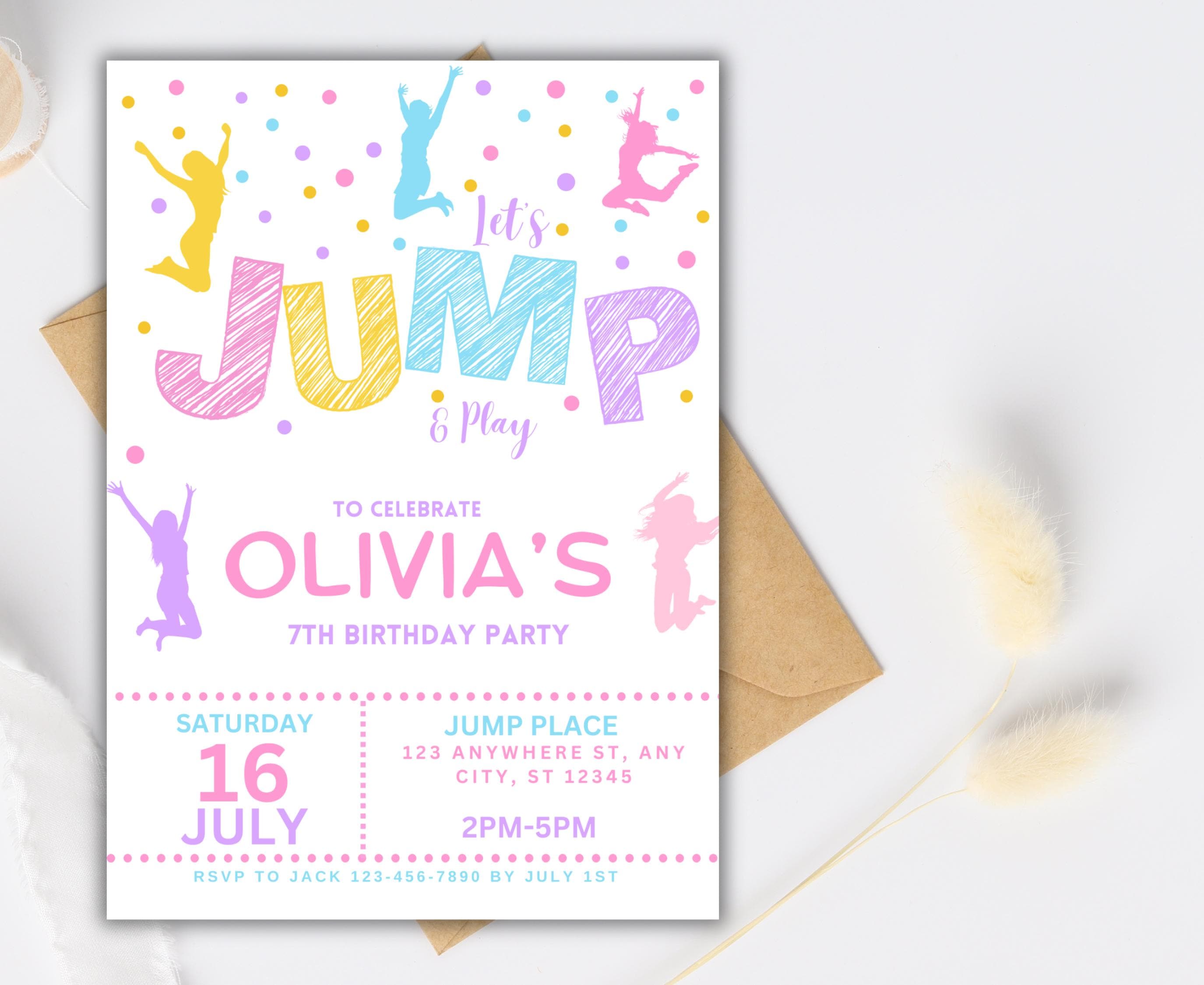 Editable Jump Birthday Invitation, Trampoline Birthday Invitation, Jump ...