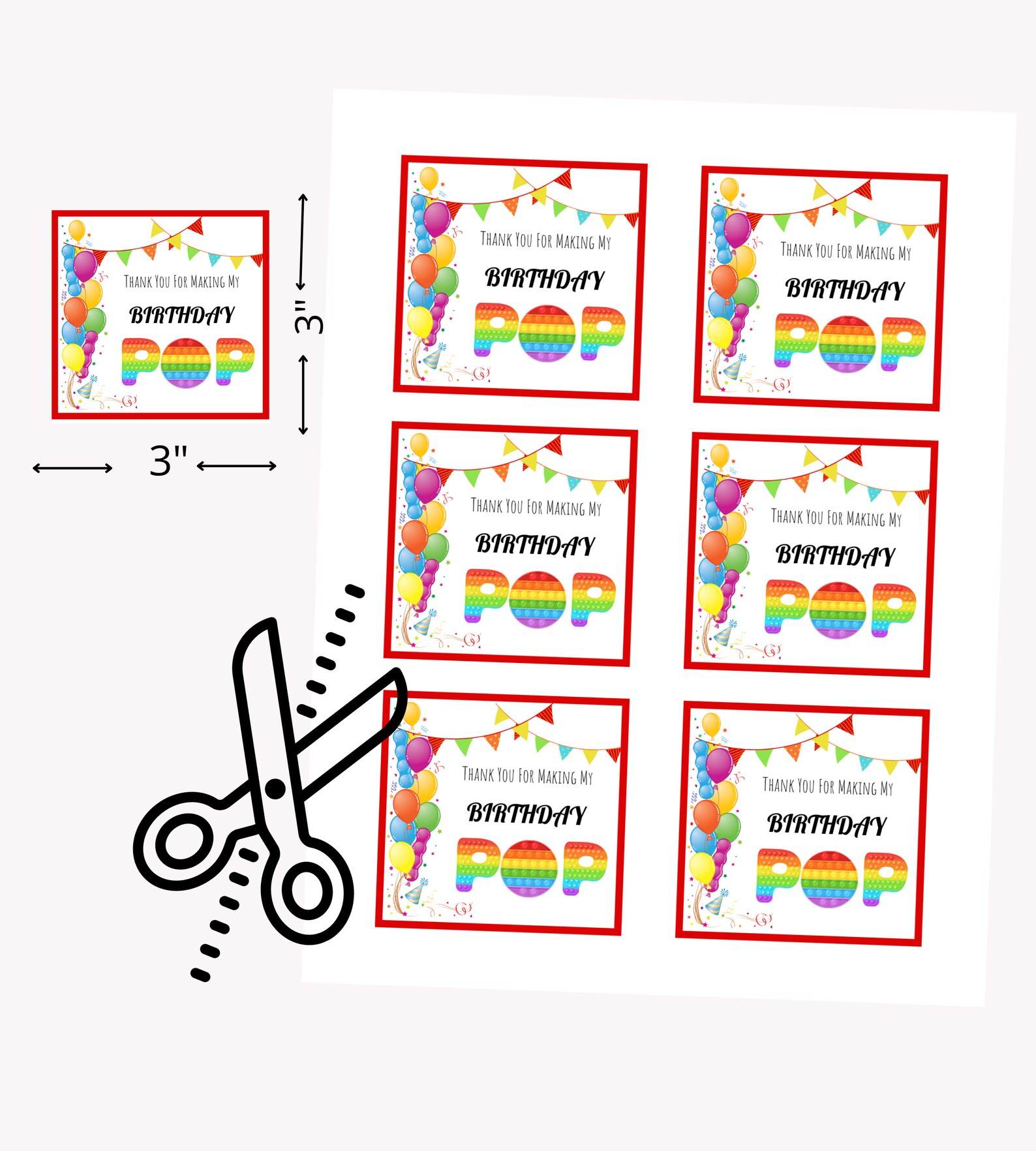 Fidget Birthday Party Tags, Thanks for Making My Birthday Pop Tag ...