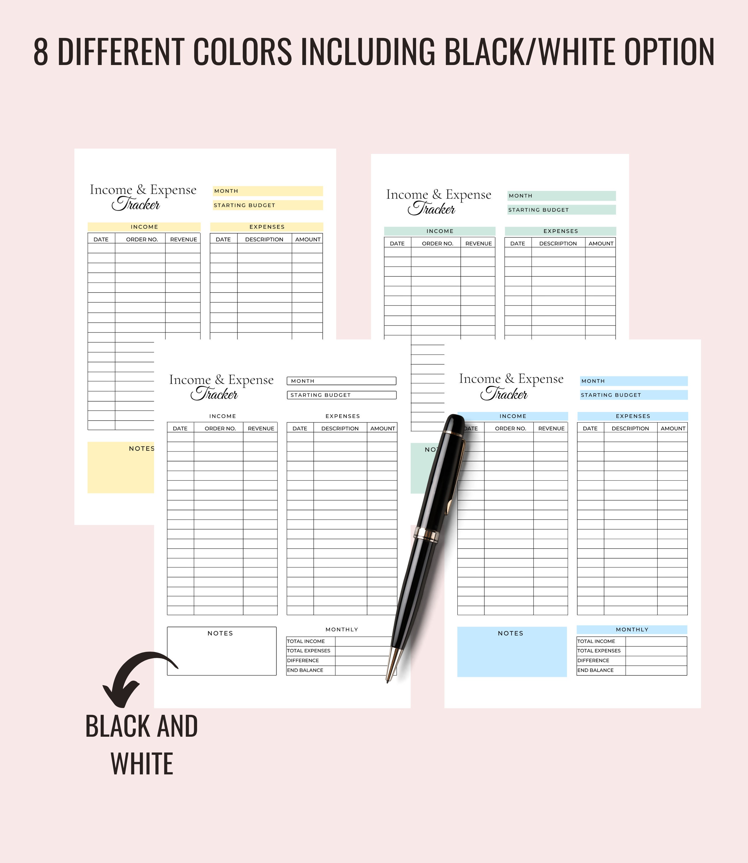 Income and Expense Tracker Printable, Minimal Financial Log, Small ...