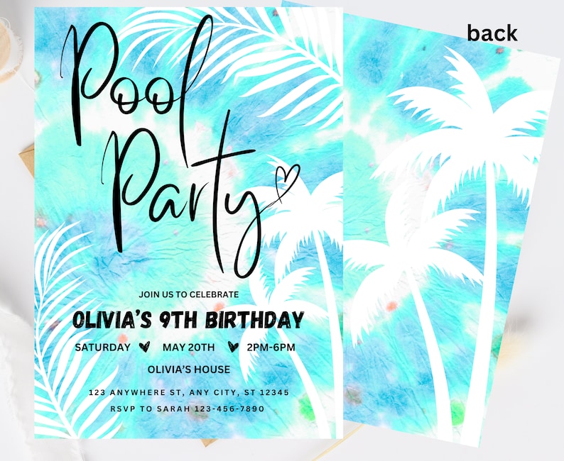Editable Pool Party Invitation , Neon Glow Pool Birthday Invitation ...
