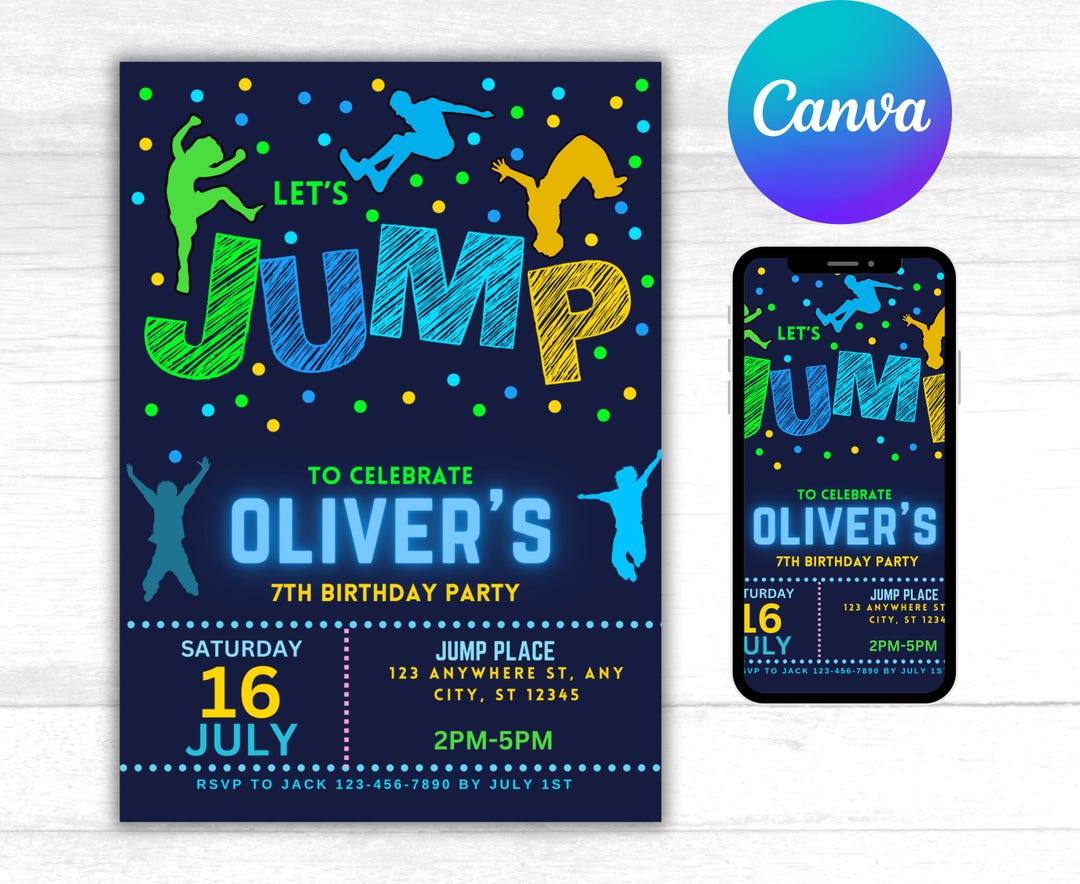 Editable Jump Invitation, Editable Jump Birthday Invite, Trampoline ...