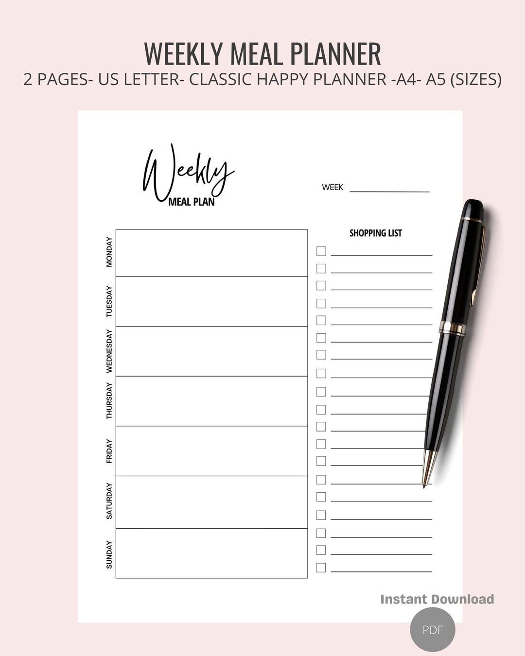 Meal Planner Printable Weekly Meal Planner Grocery List A5 - Etsy