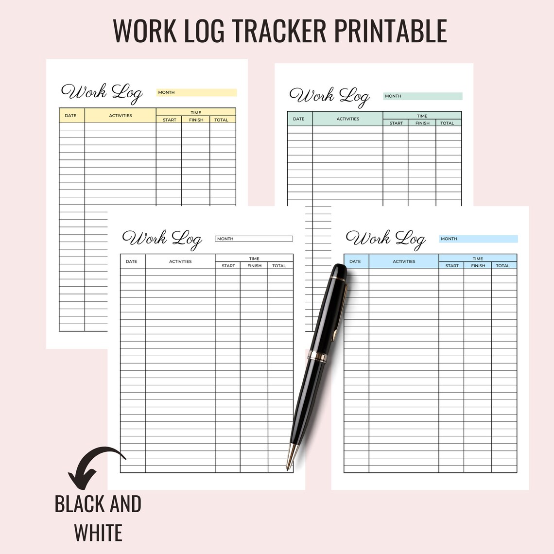 Work Log Printable, Time Log, Time Spent Tracker, Working Hours Log ...