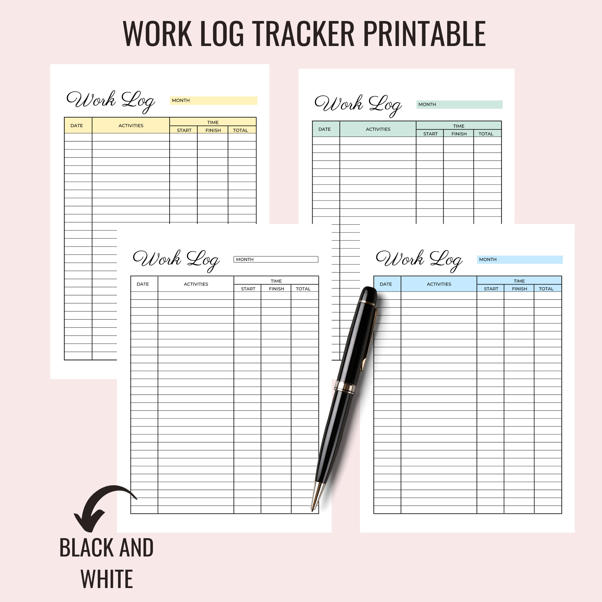Work Log Printable: Time Tracker, 8 Colors (digital Download) - Etsy