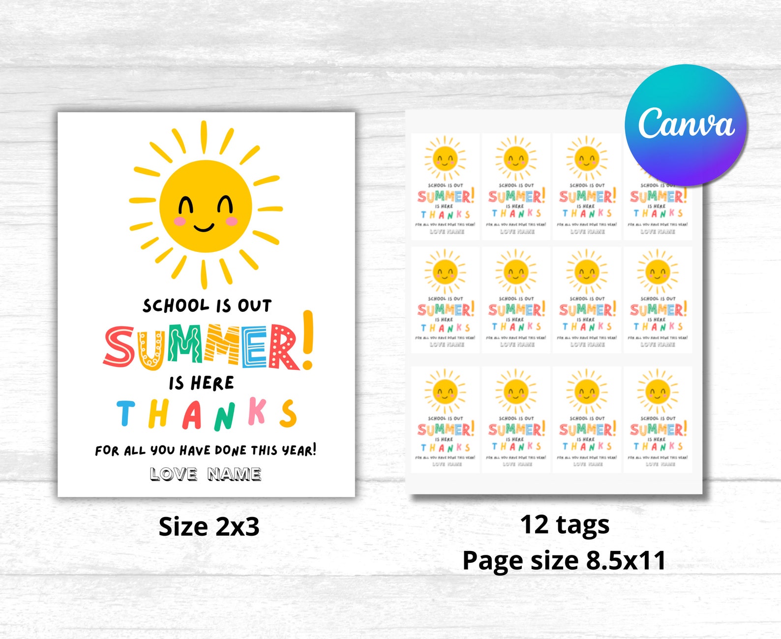 Summer Teacher Appreciation Gift Tag: Sunshine Thank You (digital ...
