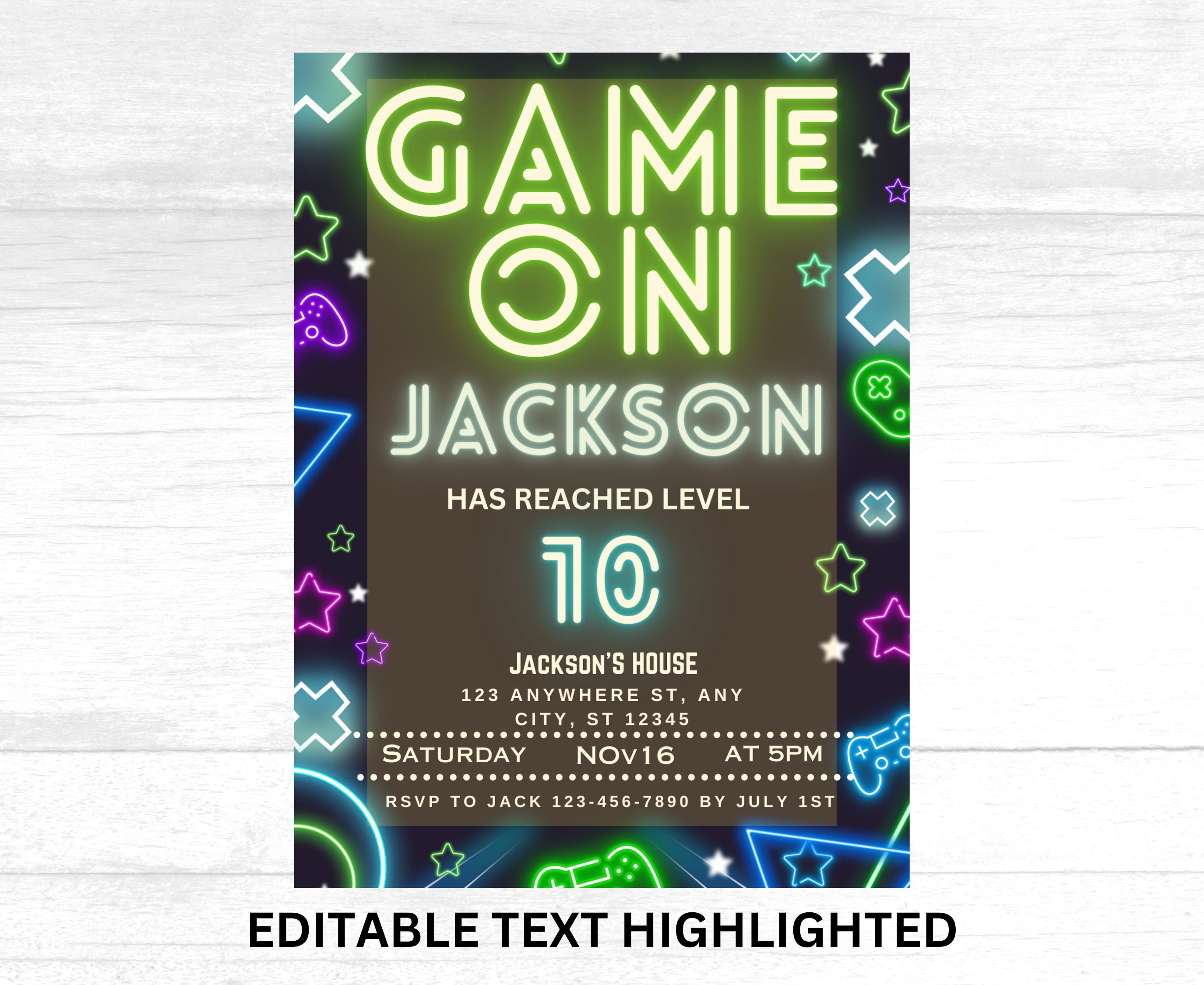 Video Game Birthday Invitation, Neon Glow Boy Gamer Party Invite, Level ...