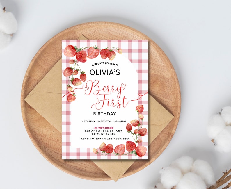 Editable Berry First Birthday Invitation, Berry First Birthday ...