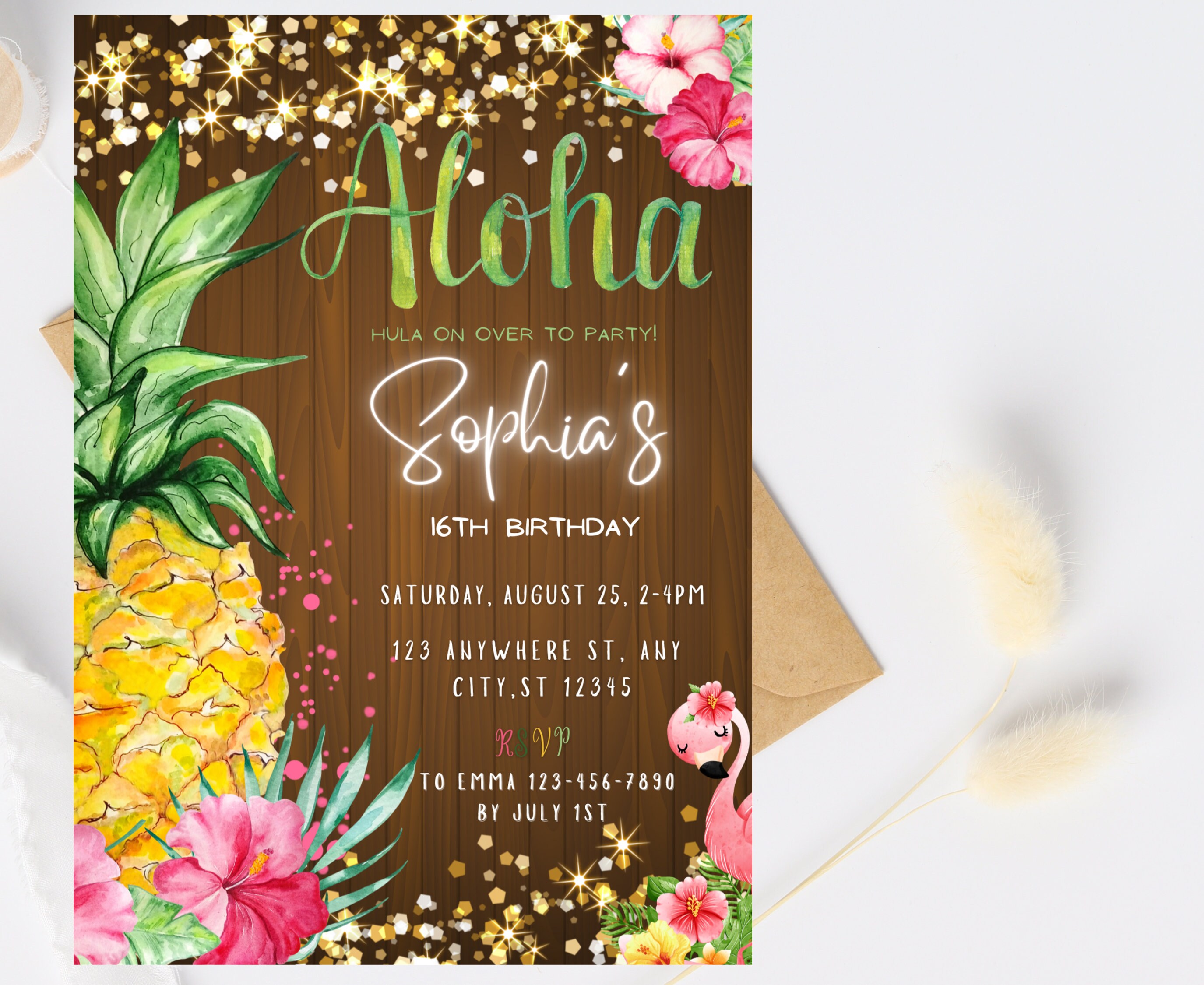 Editable Aloha Party Invitation, Hawaiian Birthday Invite, Tropical ...