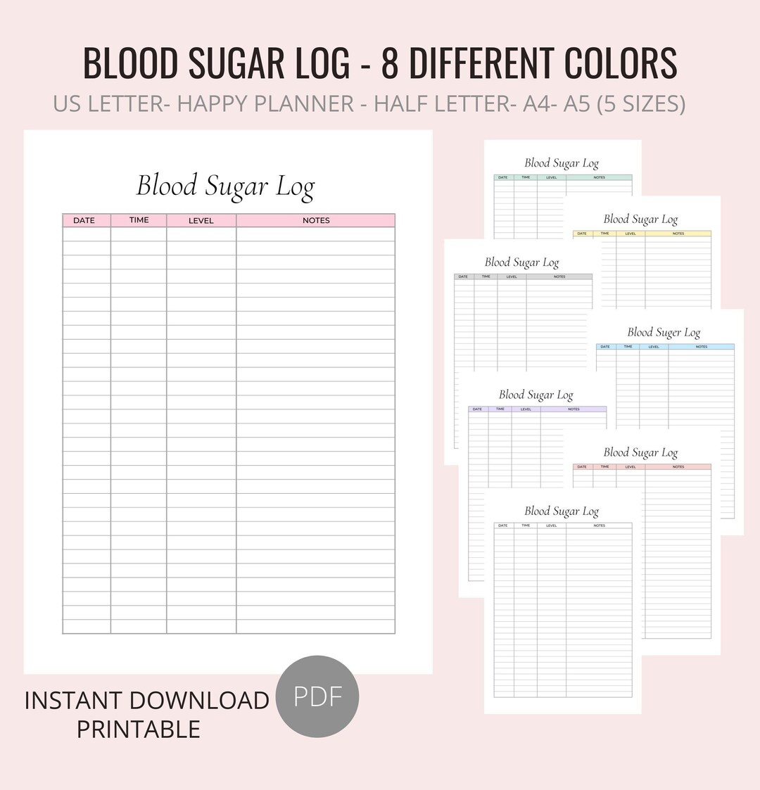 Printable Blood Sugar Journal, Blood Glucose Log, Diabetes Management ...