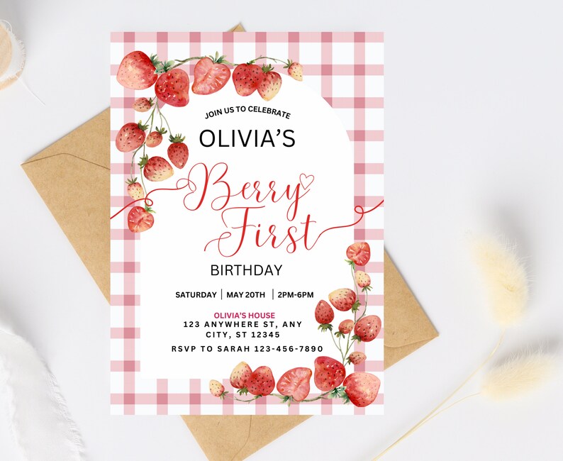 Editable Berry First Birthday Invitation, Berry First Birthday ...