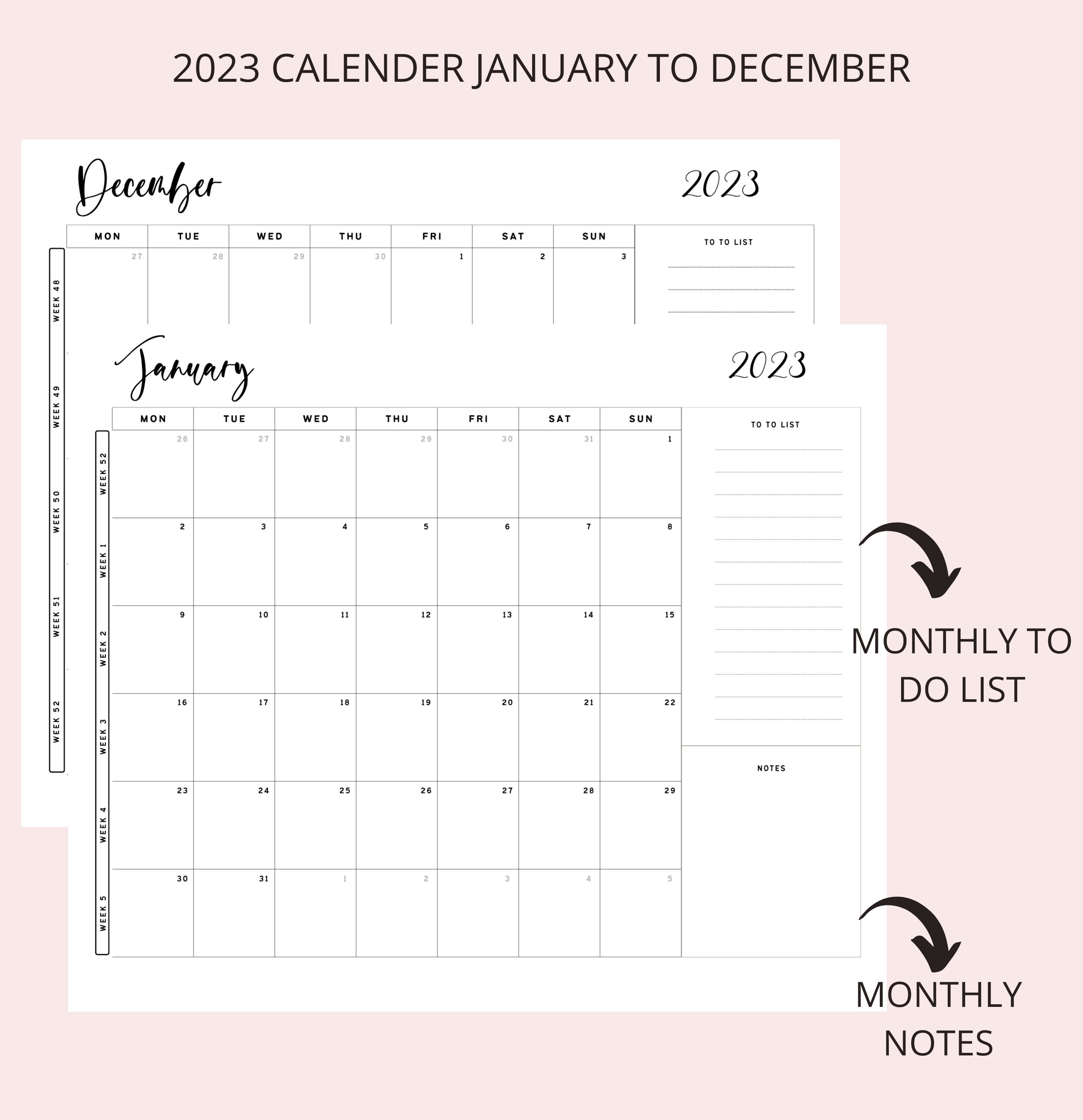 2023 Calendar Printable 2023 Monthly Planner Minimalist - Etsy Canada