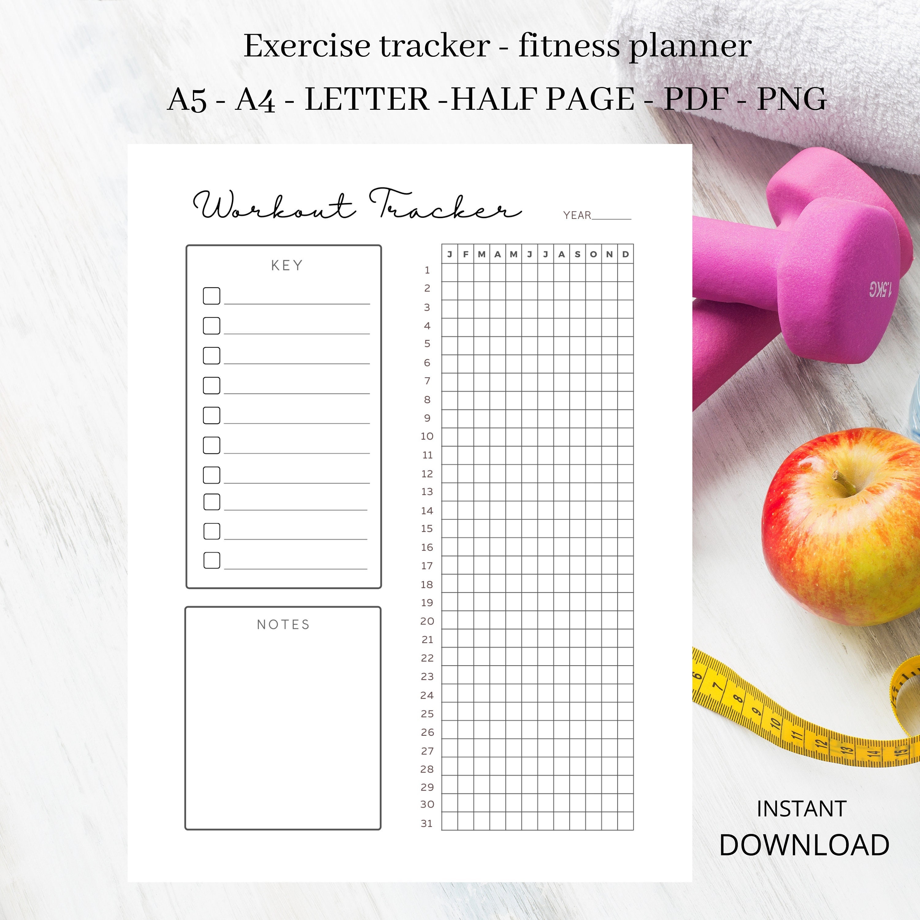 Exercise Tracker Printable - Yearly Workout Tracker - One Year on a ...