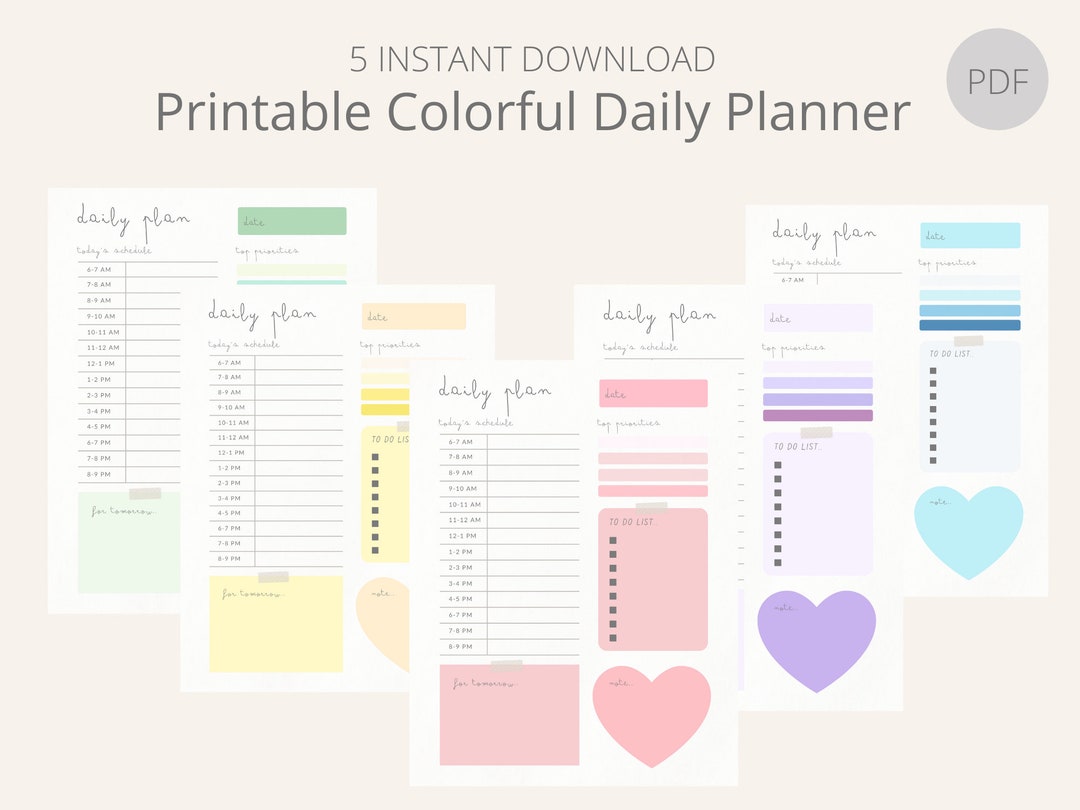 Colorful Daily Planner Printable: US Letter & A4 (PDF Download) - Etsy