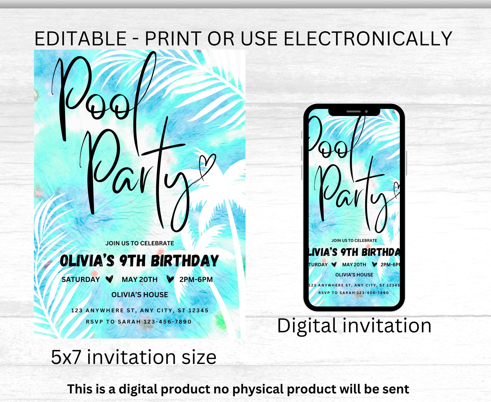 Editable Pool Party Invitation , Neon Glow Pool Birthday Invitation ...