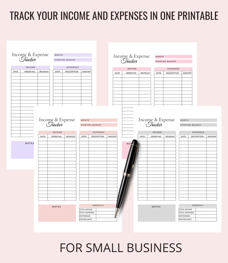Income and Expense Tracker Printable, Minimal Financial Log, Small ...