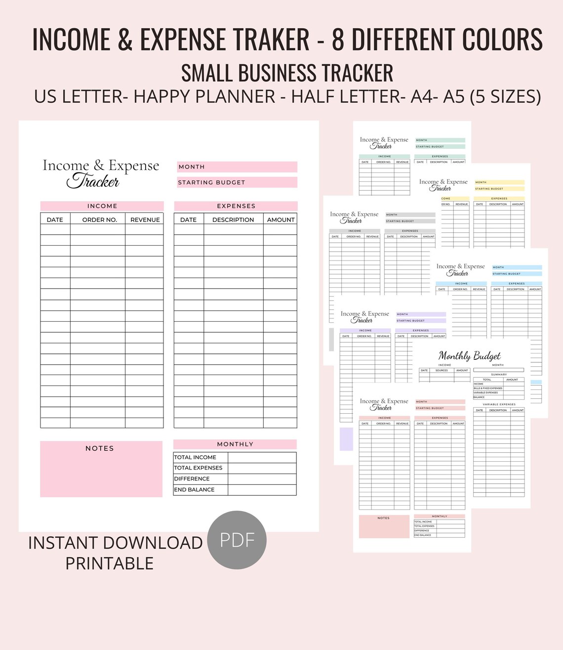 Income and Expense Tracker Printable, Minimal Financial Log, Small ...