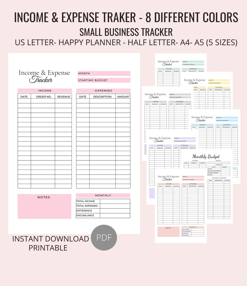 Income and Expense Tracker Printable, Minimal Financial Log, Small ...