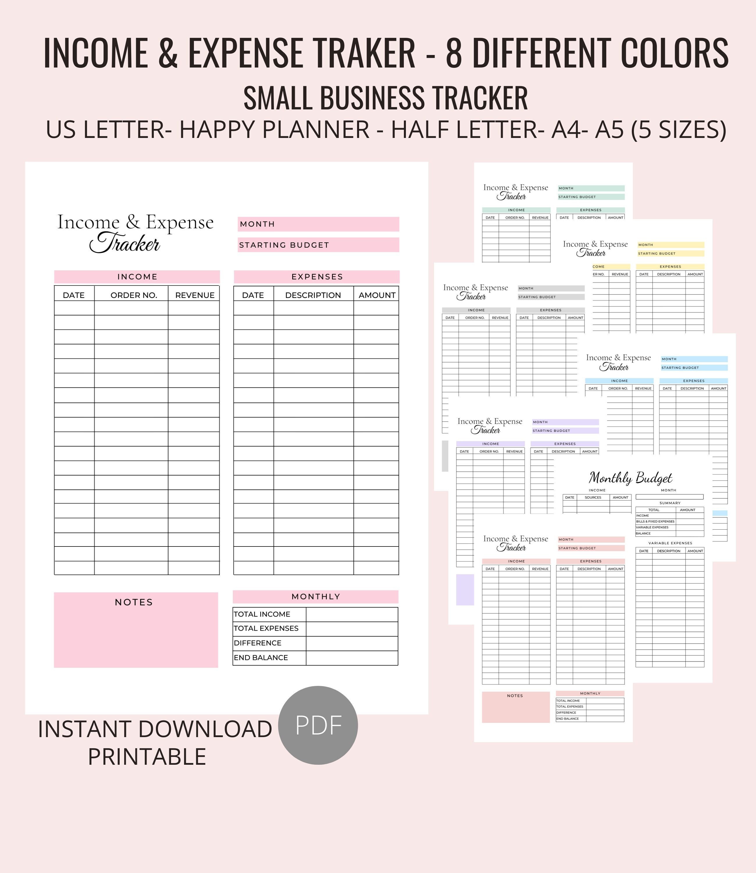 Income and Expense Tracker Printable, Minimal Financial Log, Small ...