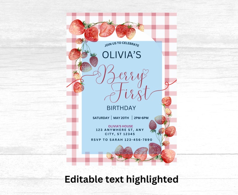 Editable Berry First Birthday Invitation, Berry First Birthday ...